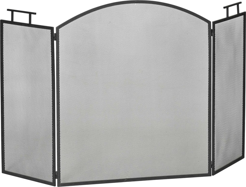 HOMCOM Ochranná obrazovka krbu s kovovou sítí, skládací design ve třech dílech, černá, 110 x 24 x 76,5 cm