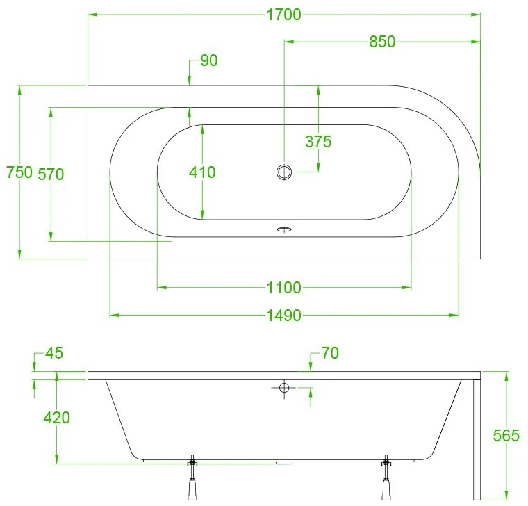 BPS-koupelny Akrylátová asymetrická vana s krycím panelem HYD-EBI170P 170x75 cm PRAVÁ, bílá