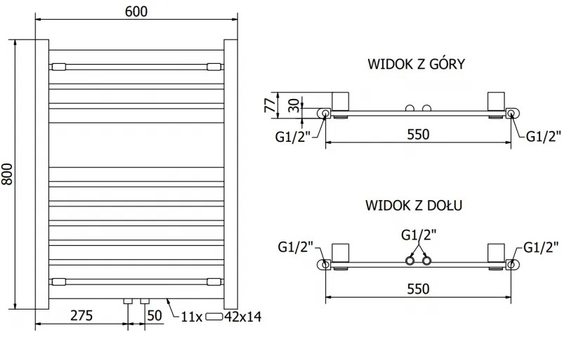 Mexen Uran, elektrické topné těleso 800x600 mm + topná tyč 300 W, chromová, W105-0800-600-2300-01