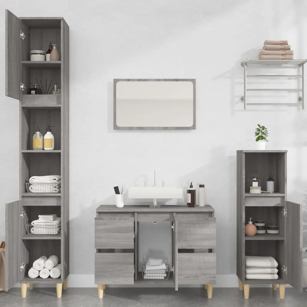3dílný set koupelnového nábytku šedý sonoma kompozitní dřevo 3185603