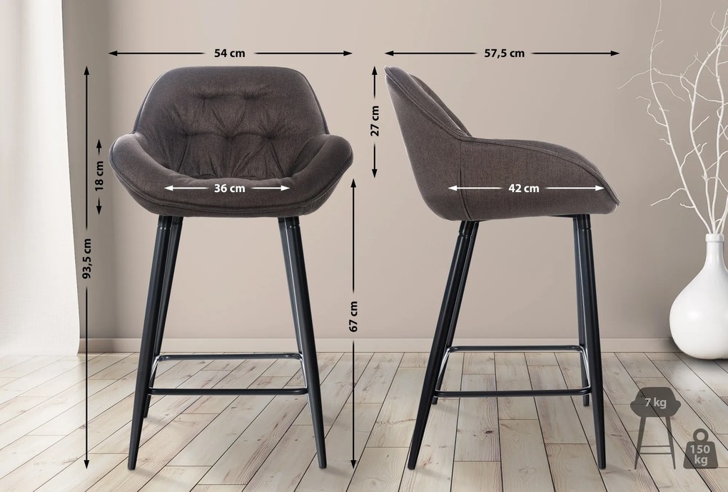 Sada 2 barových židlí Gibson látka – hnědá