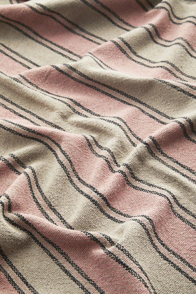 MADAM STOLTZ Přehoz z recyklované bavlny Stripe Fringes 125 × 175 cm, růžová barva, textil