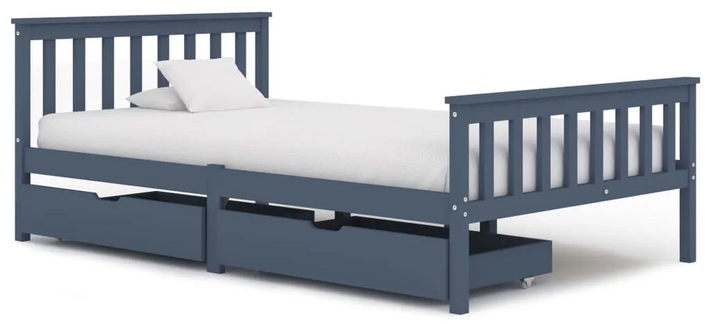 3060704 vidaXL Rám postele se 2 zásuvkami šedý masivní borovice 120 x 200 cm