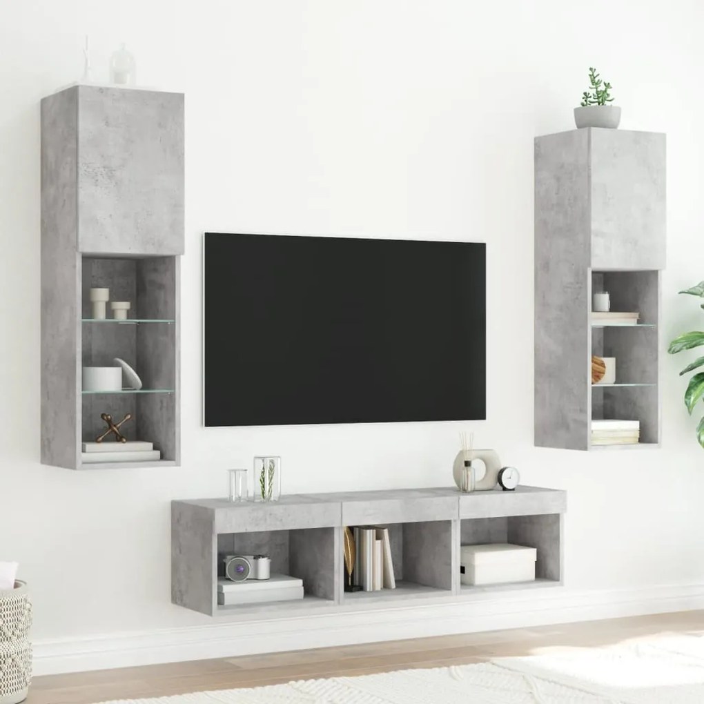 5dílná obývací stěna s LED betonově šedá kompozitní dřevo 3216607