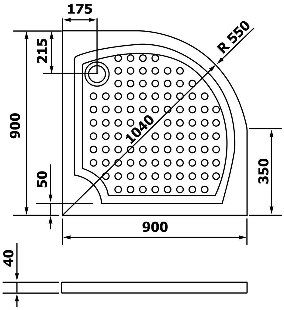 Gelco VIVA90 sprchová vanička z litého mramoru, čtvrtkruh, 90x90cm, R550 GV559 VIVA 90 GV559