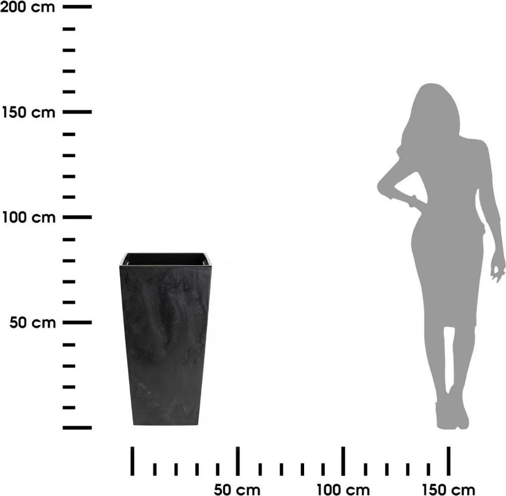PLASTOVÝ KVĚTINÁČ PORTO 75X39,5X39,5 CM IMITACE BETONU ČERNÁ