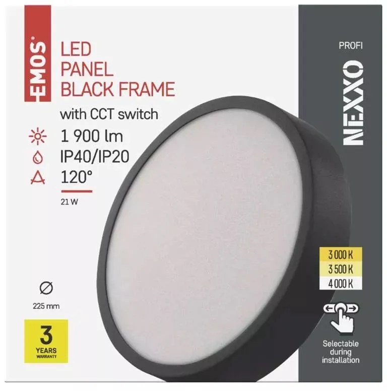 Emos lighting LED přisazený panel NEXXO ø22,5cm, 21W, CCT, kulatý Barva: Černá