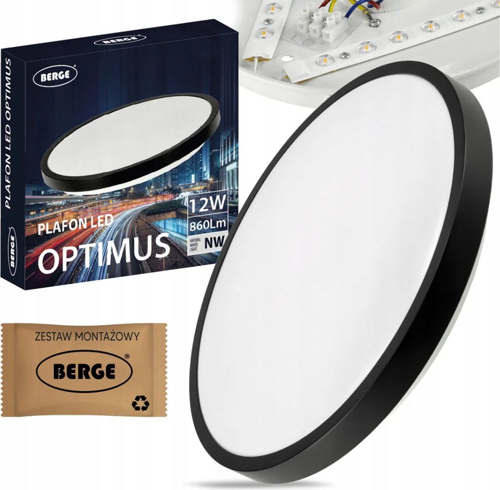 BERGE Přisazený LED stropní panel 12W 860lm Kulatý černý NW