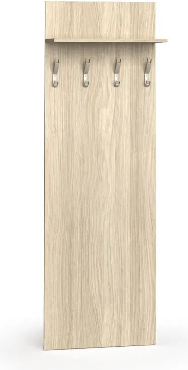 Věšáková stěna PRIMO WOOD, 4 háčky, police, léta svisle, dub přírodní