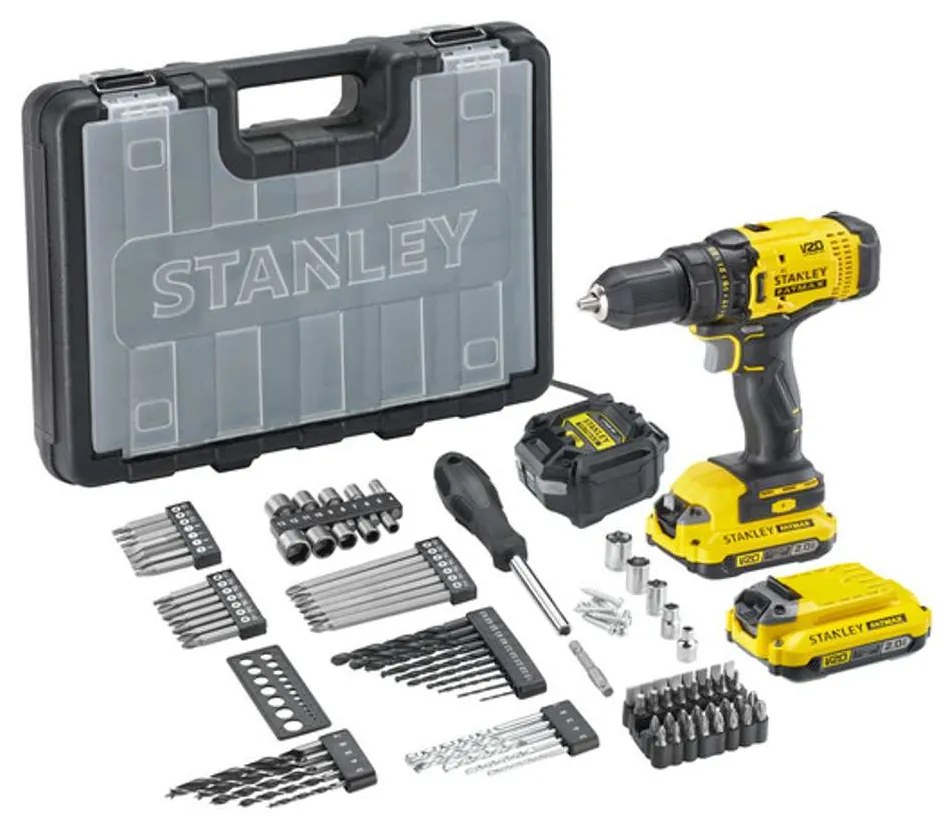 Stanley - 18V AKU vrtačka s příslušenstvím, 2x aku 2,0 Ah Li-Ion, nabíječka SFMCD700D2A-QW