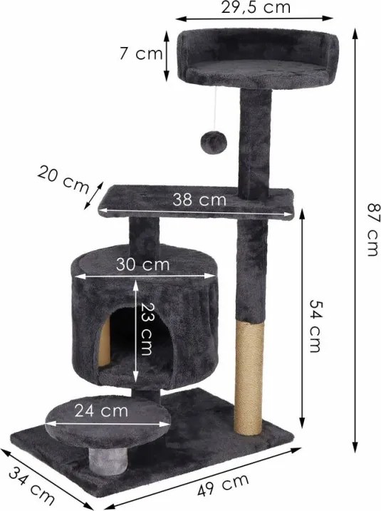 Škrabadlo pro kočky - Domeček s míčkem 5 pater 87 cm SPRINGOS PA1036