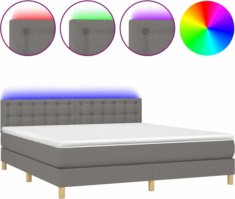 Box spring postel s matrací a LED tmavě šedá 160x200 cm textil 3134046