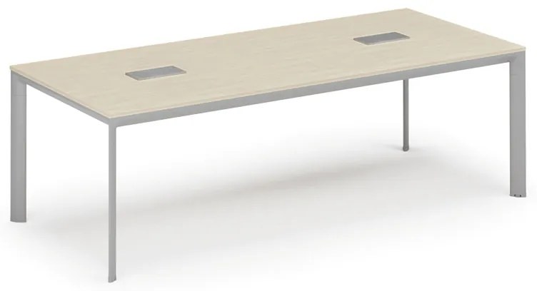 Stůl INVITATION 2400 x 1200 x 740, bílá + 2x stolní zásuvka TYP I, stříbrná