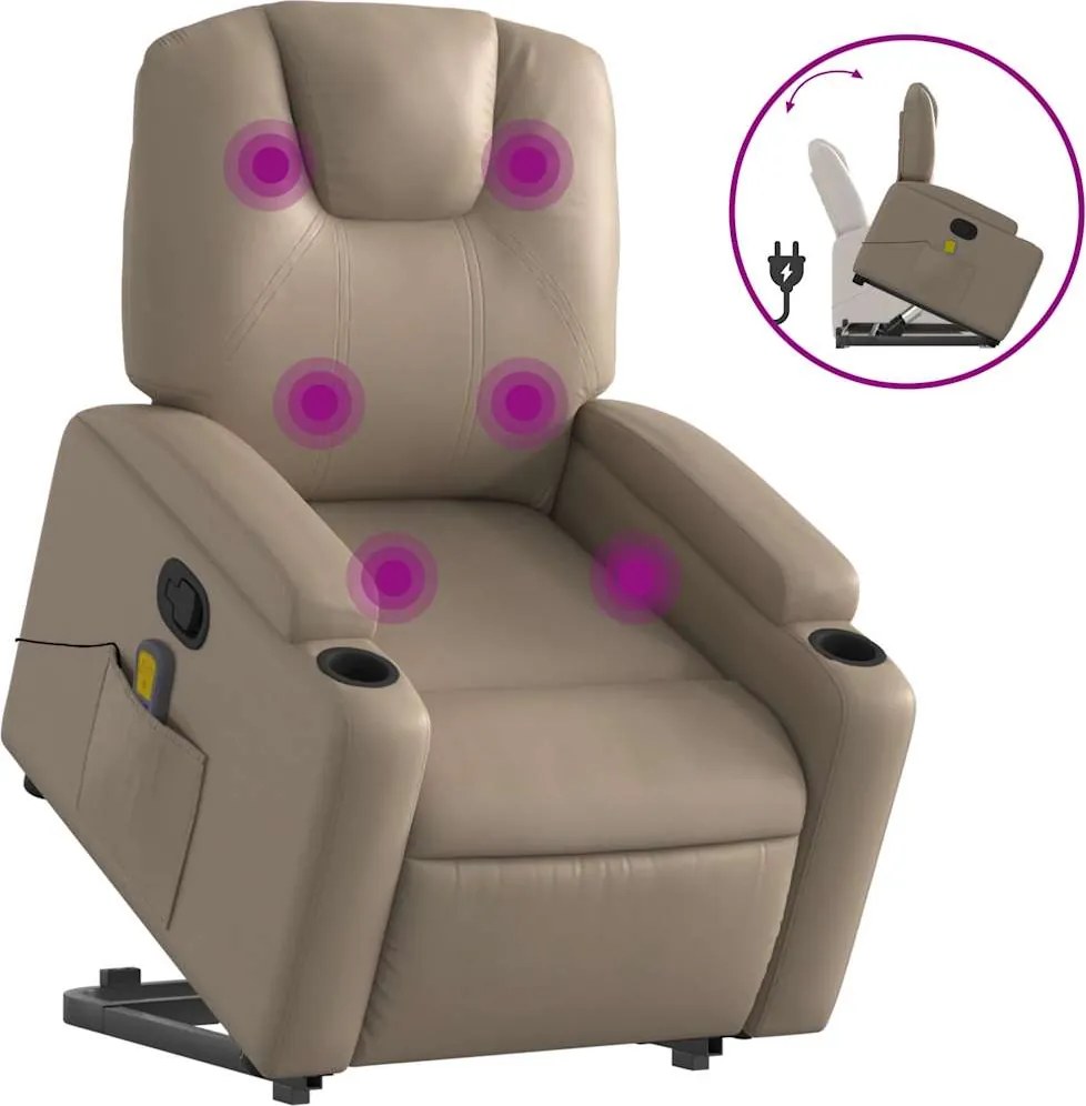 Zvedací masážní polohovací křeslo cappuccino umělá kůže 3204443
