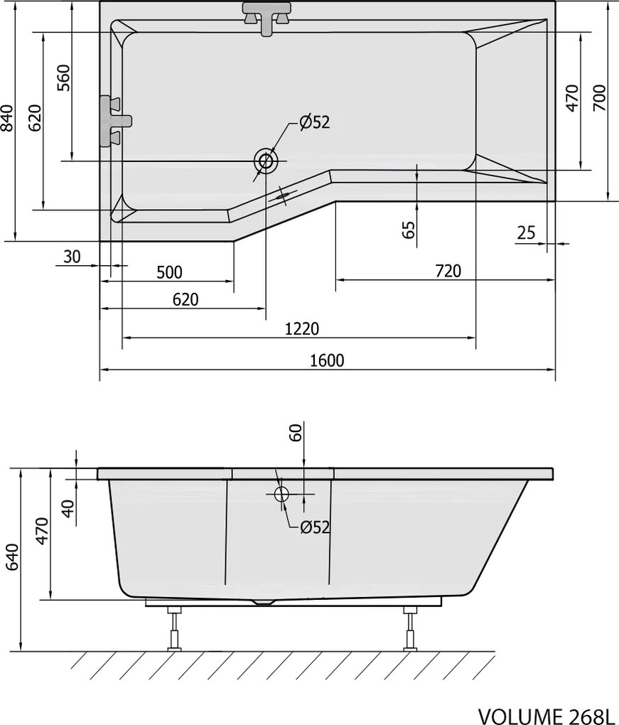Polysan Polysan, VERSYS L asymetrická vana 160x84x70x47cm, bílá, 14611