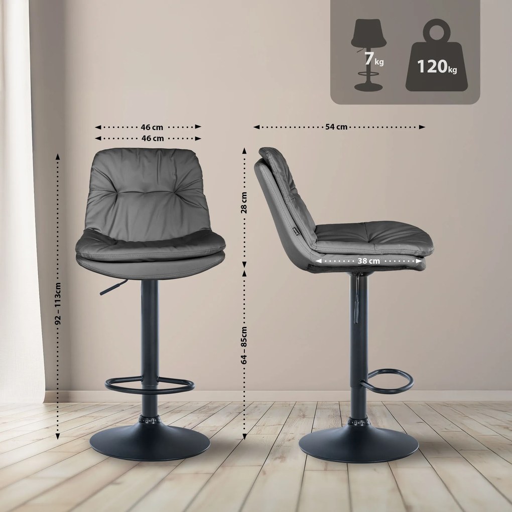 Barová židle Laurel umělá kůže černá konstrukce – šedá