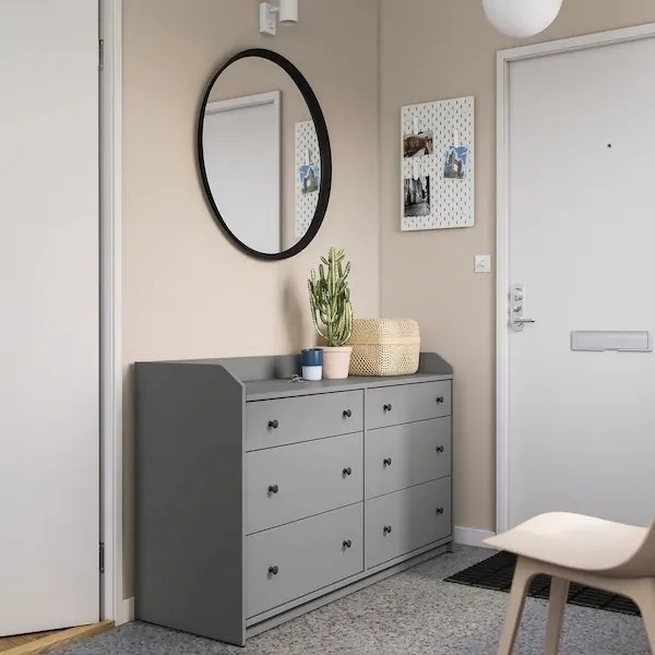 IKEA HAUGA Komoda 6 zásuvek šedá 138x84 cm