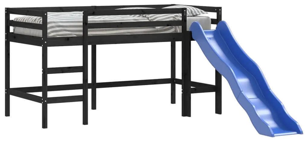 Dětská patrová postel se skluzavkou černá 90x190cm borové dřevo - Default Title