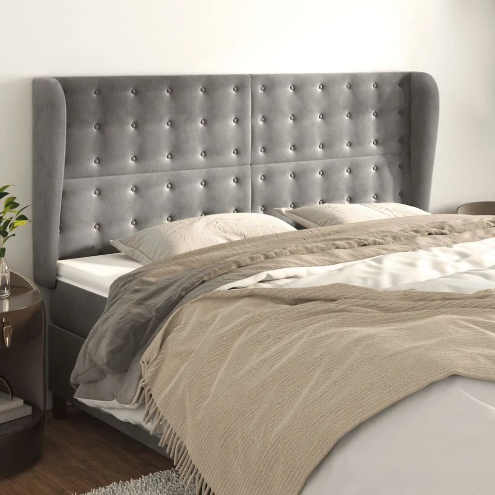 Čelo postele typu ušák světle šedé 203x23x118/128 cm samet 3118456