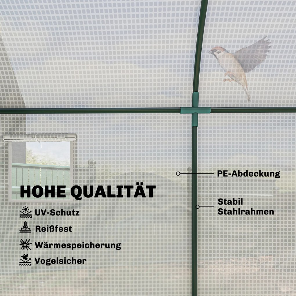 Zahradní skleník Outsunny, malý balkonový skleník s PE krytem a ocelovým rámem, rolovací dveře a okna, pro zeleninu a květiny, do interiéru i exterié…