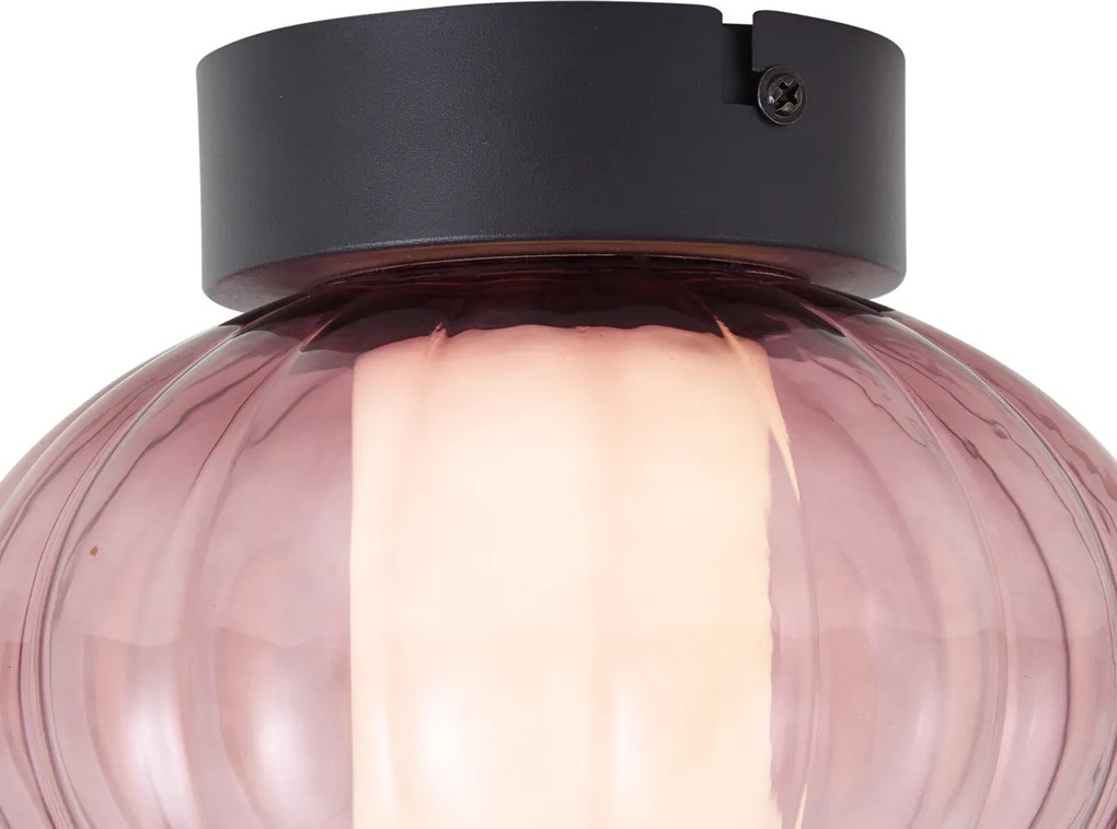 Designové stropní svítidlo černé 18cm s fialovým sklem, vč. LED s 3-stupňovým stmíváním - Margherite