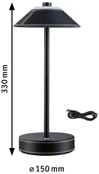 Paulmann 71173 Pellini, černá stolní lampička na baterii, 2W LED 3000-6500K, výška 33cm
