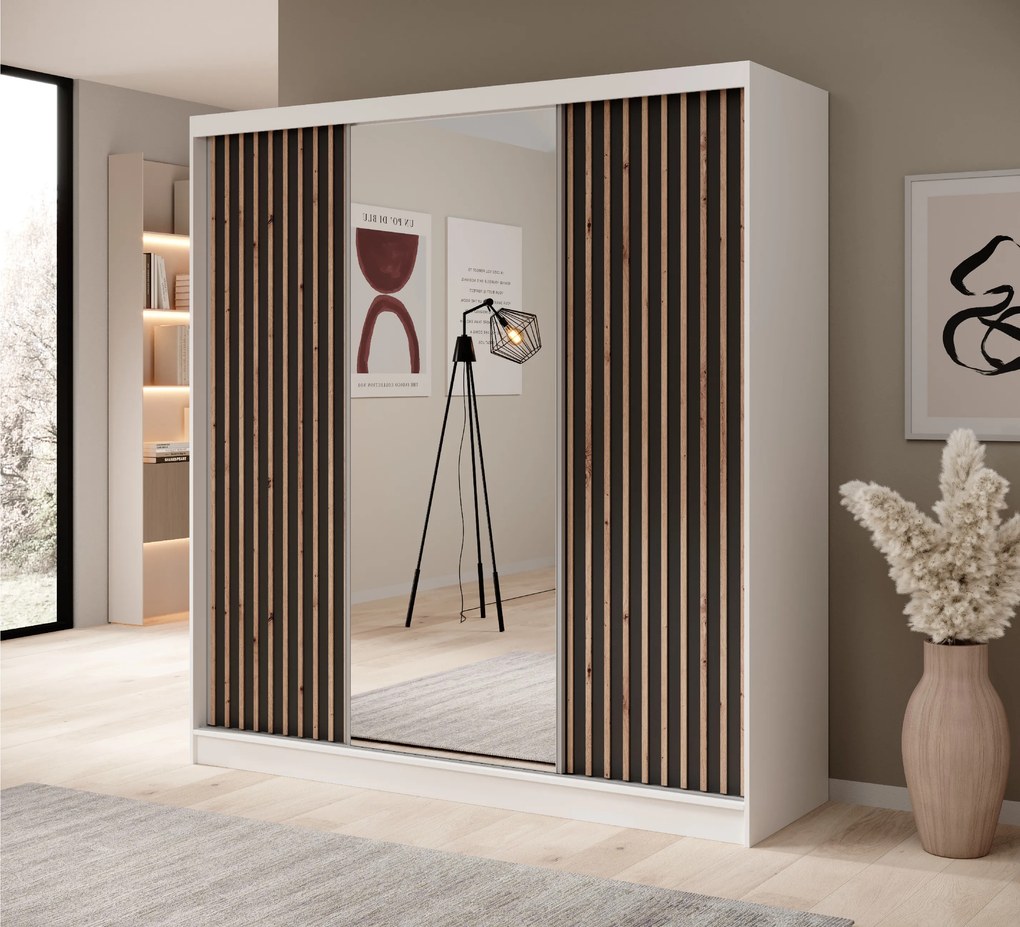 ADRK Furniture Šatní skříň s zrcadlem Ida 200 ADRK-SW-IDA-WB-200