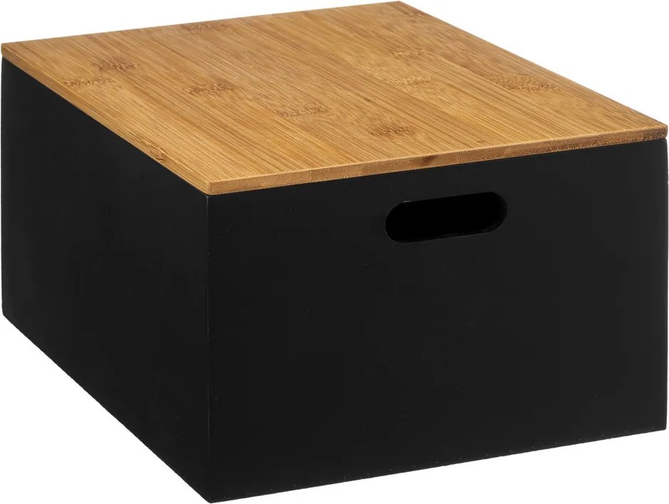 Sada úložných boxů s bambusovým víkem BAVA, černá barva, 3 kusy