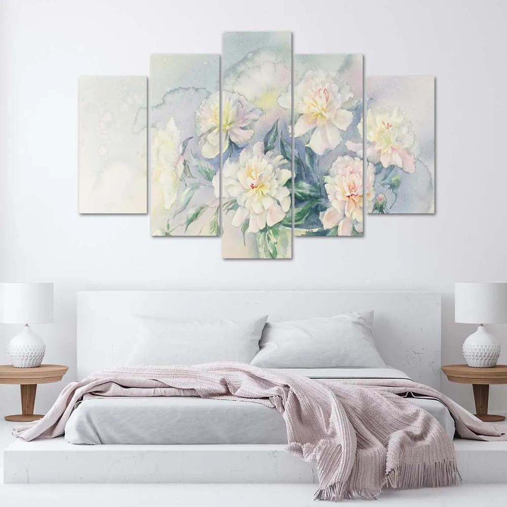 Gario Obraz na plátně Bílé květy kytice - 5 dílný Rozměry: 100 x 70 cm