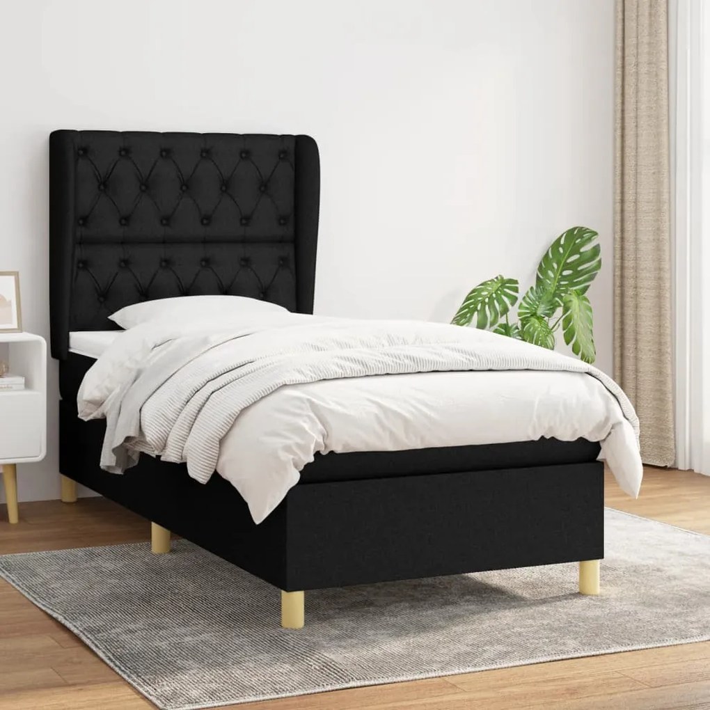 Box spring postel s matrací černá 140 x 190 cm textil