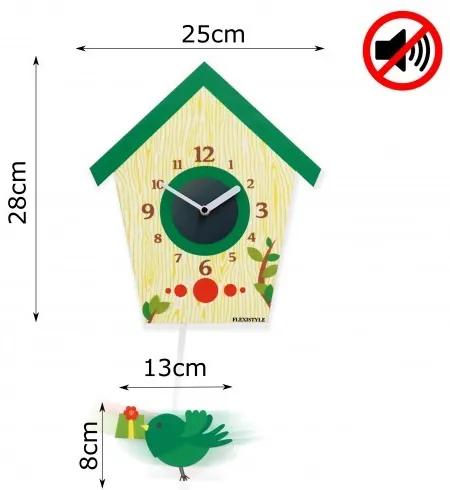Moderní nástěnné hodiny s ptáčky zelené