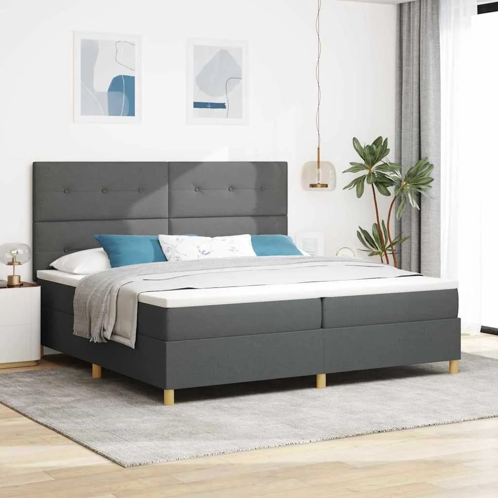 Postel s boxspringem s čelo Tmavě šedá 200 x 200 cm textil 3339645