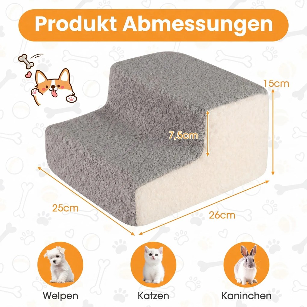 Costway 2-Step Dog Ramp vyrobená z pěny s omyvatelným potahem a protiskluzovou