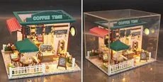 Dvě děti Dvěděti miniatura domečku Čas na kávičku