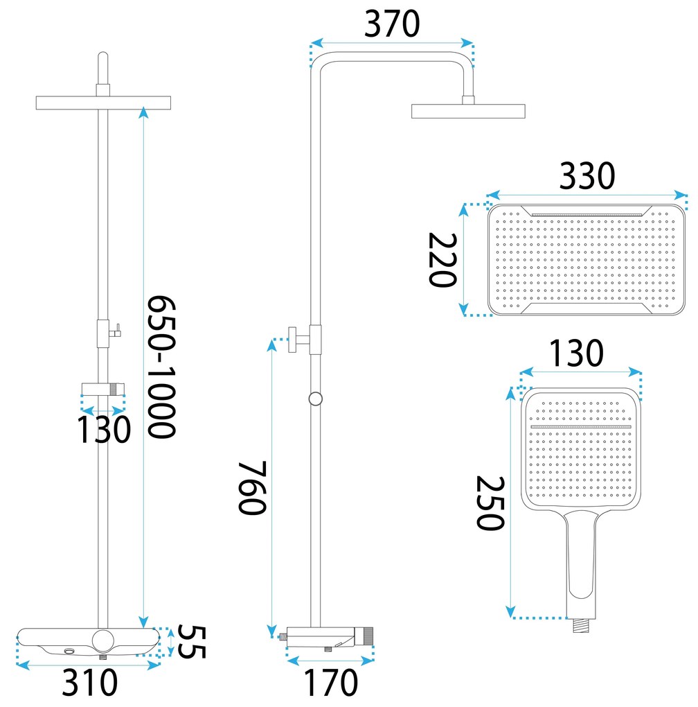Sprchový komplet s termostatickou baterií REA BARI Titan