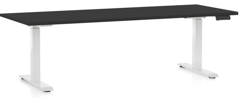 Výškově nastavitelný stůl OfficeTech D, 200 x 80 cm, bílá podnož, černá