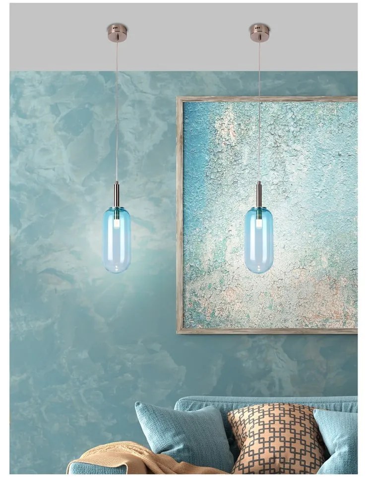Modré LED závěsné svítidlo se skleněným stínidlem ø 13 cm Fiuggi – Candellux Lighting