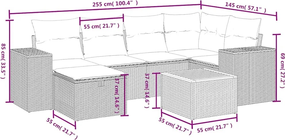 7dílná zahradní sedací souprava s poduškami černá polyratan 3265171