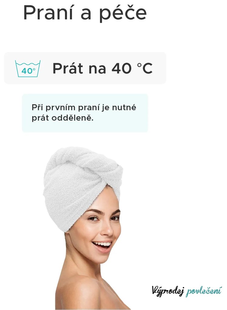 Rychleschnoucí froté turban na vlasy světle modrý, 100% bavlna