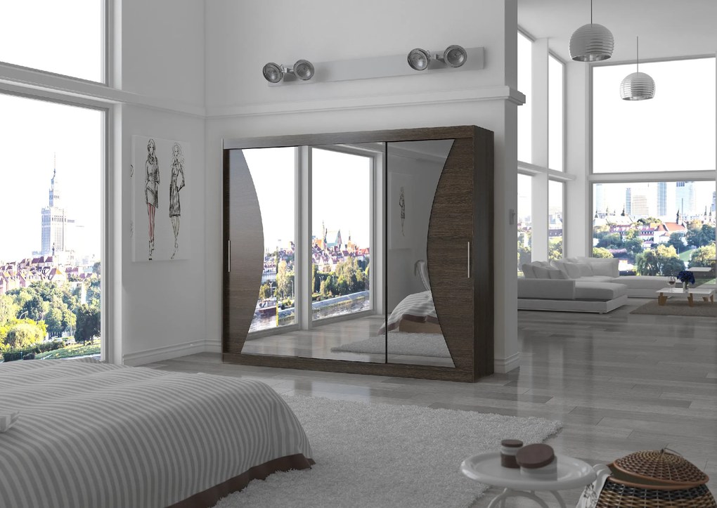 ADRK Furniture Skříň s posuvnými dveřmi a zrcadlem DIEGO 250 ADRK-SW-DIE-CH-250