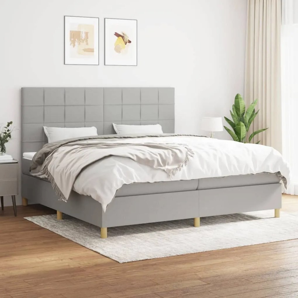 Box spring postel s matrací světle šedá 200 x 200 cm textil 3142361