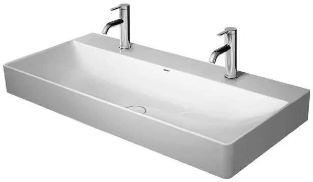 Duravit DuraSquare - Dvojumyvadlo 100x47 cm, se 2 otvory pro baterie, DuraCeram, alpská bílá 2353100043