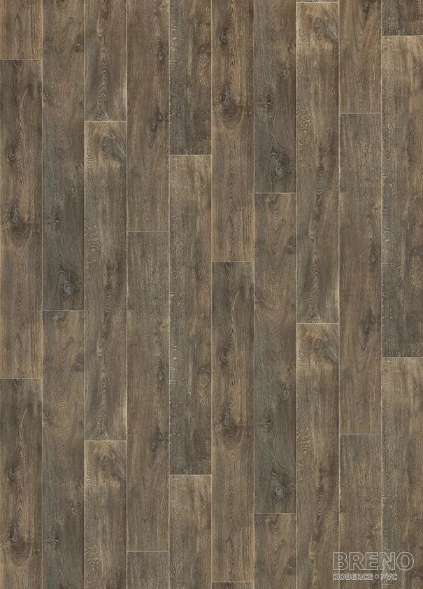 Breno PVC TOPTEX Texas Oak 620D – tmavě hnědé dřevo, šíře 500 cm
