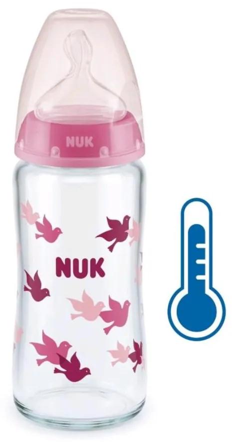 Skleněná kojenecká láhev NUK FC s kontrolou teploty 240 ml růžová Barva: Růžová