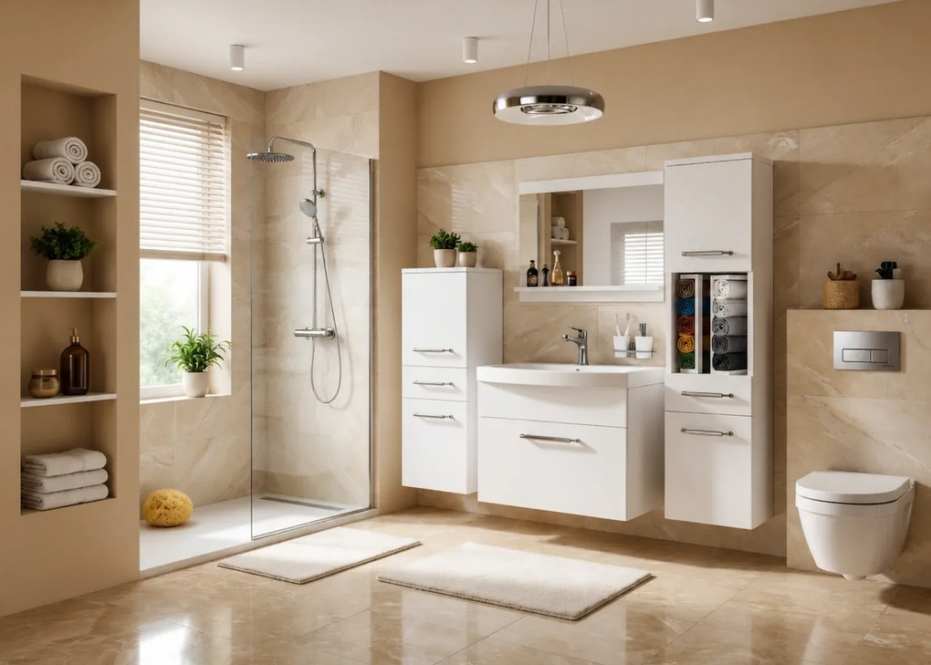 Koupelnový nábytek skříňky s umyvadlem a zrcadlem bílá matná  ROD PRIMO M 5/0/W/W/0/ZINC