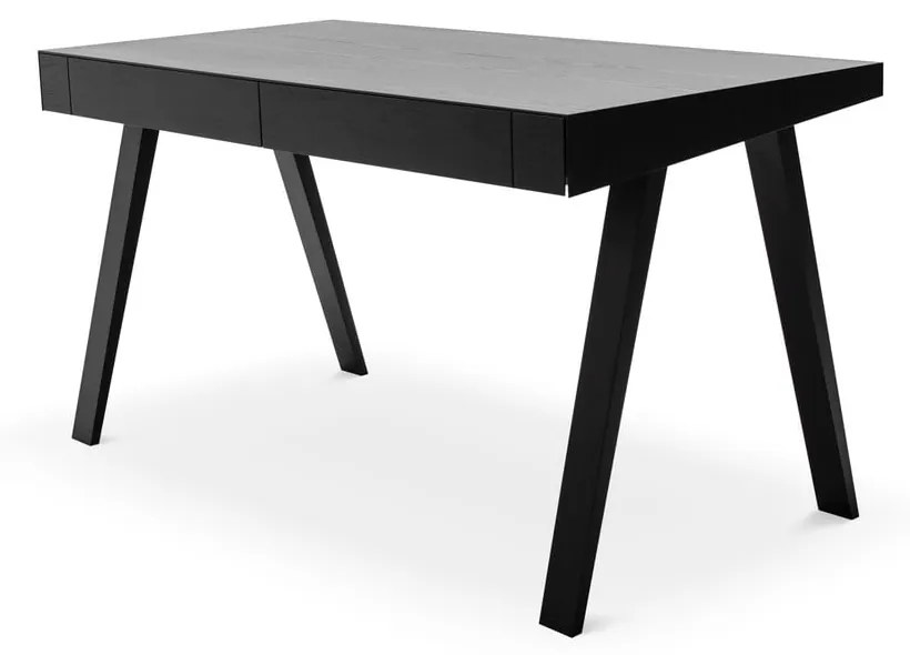 Černý psací stůl s nohami z jasanového dřeva EMKO 4.9, 140 x 70 cm