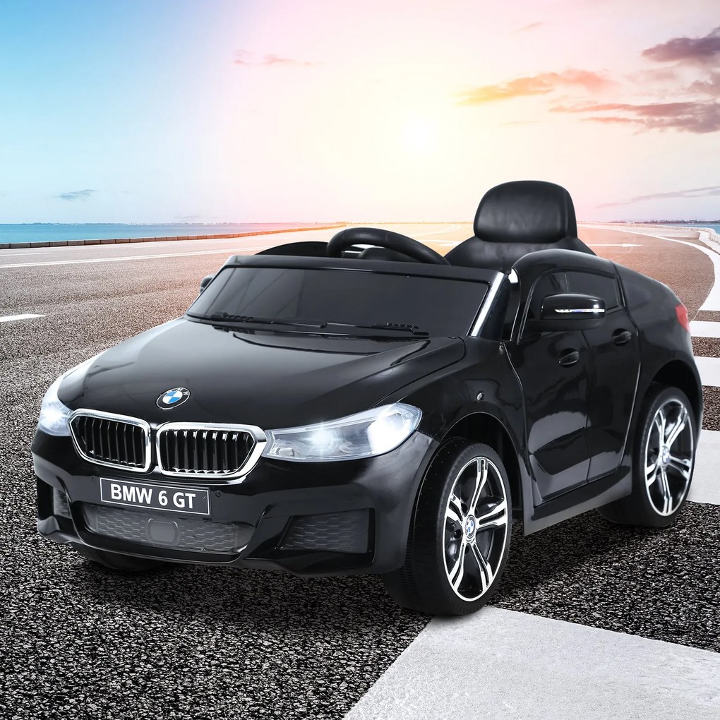 HOMCOM Elektrické auto BMW 6GT pro děti od 3 let, 6V bateriové vozidlo s dálkovým ovládáním, světly a zvuky, MP3 USB, nosnost 30 kg, 106x64x51 cm, če…