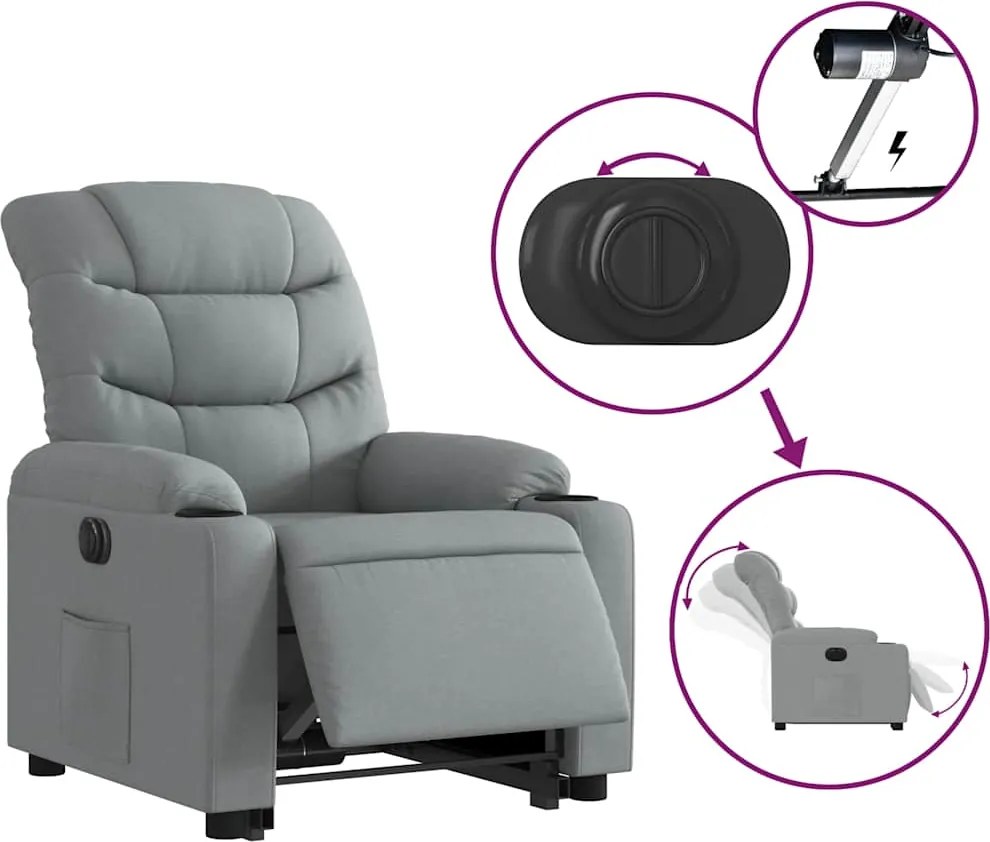 Elektrické zvedací polohovací křeslo světle šedé textil 3206663