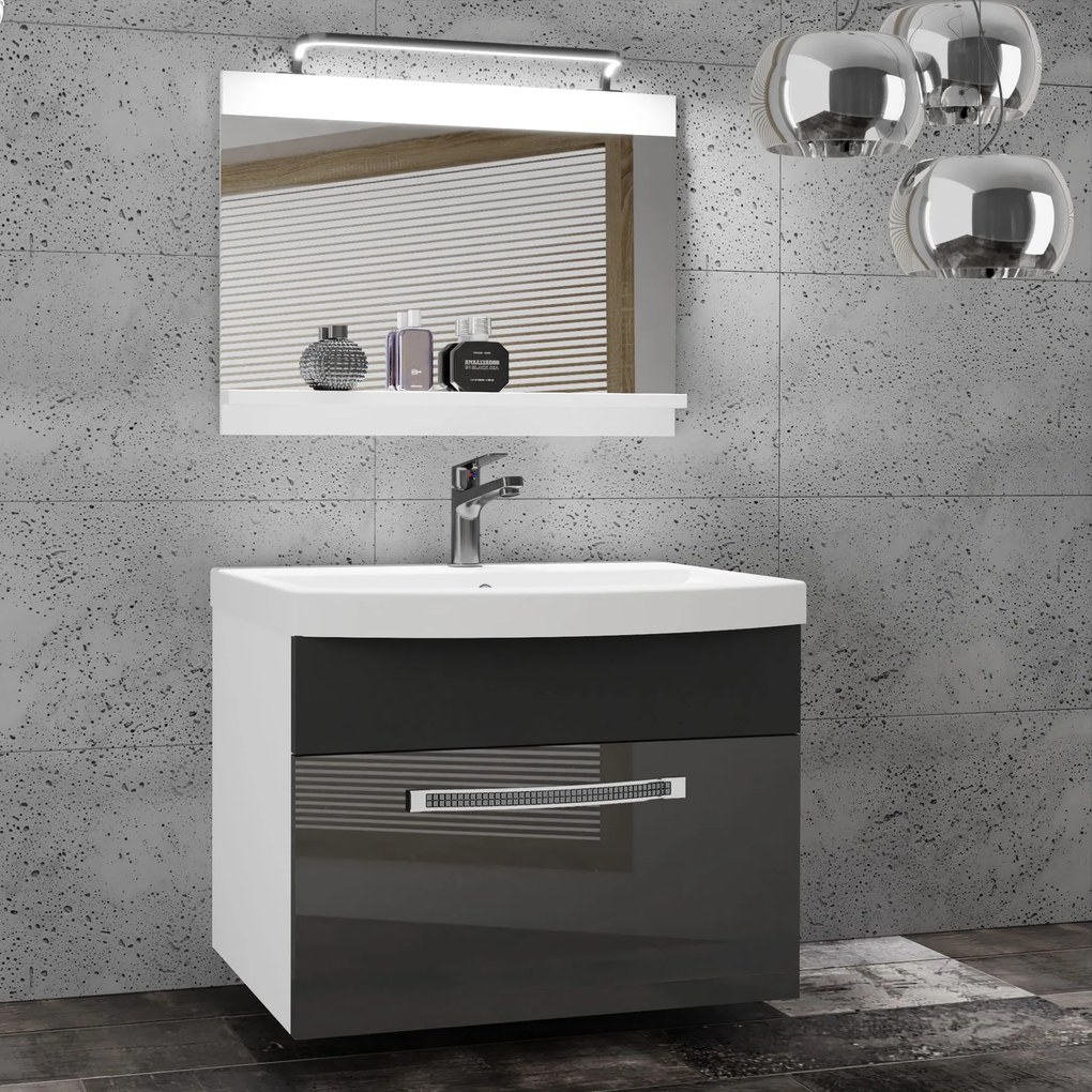 Koupelnový nábytek Belini Premium Full Version šedý lesk / černý mat + umyvadlo + zrcadlo + LED osvětlení Glamour 13