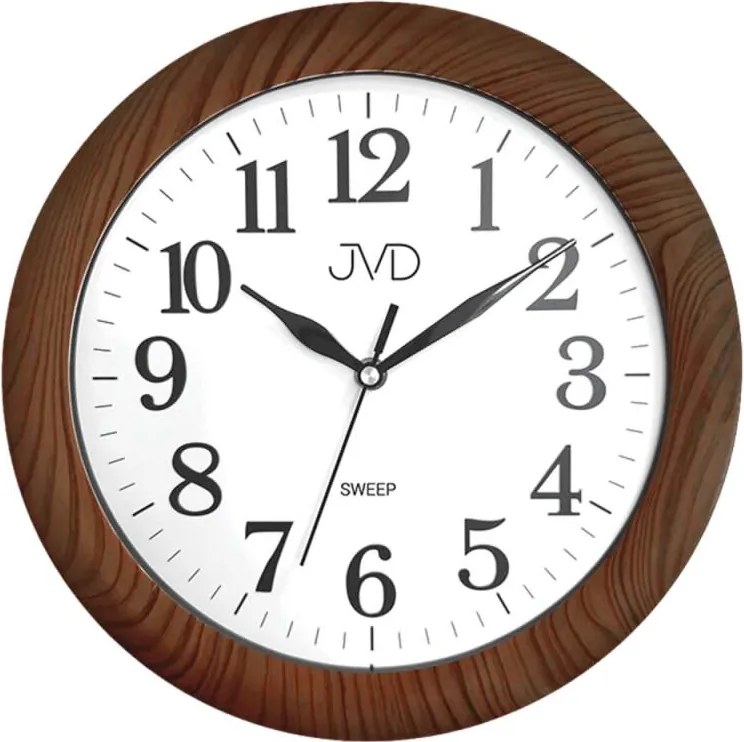 JVD Nástěnné tiché netikající hodiny JVD HX2149.3 v imitaci dřeva